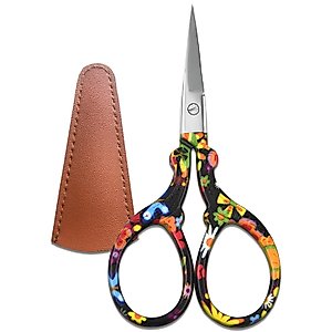 Sharp Embroidery and Crafting Scissors with Leather Cover, 3.62 inch Stainless Steel Stork Shaped Scissors for Needlework and DIY Crafts
