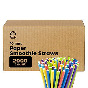 Comfy Package [Case of 2,000] Paper Jumbo Smoothie Straws,100% Biodegradable - Assorted Colors