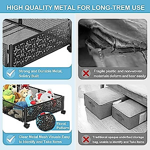 IVMAIE 2 Pack Metal Under Bed Storage with Wheels, Foldable Underbed Shoe Storage Organizer Containers, Tool-Free Assembly Under Bed Rolling Storage Drawer Cart for Bedroom, Clothes, Toys