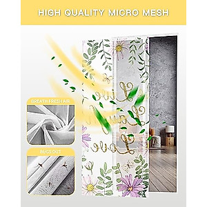 ZOE GARDEN Inspirational Quote Magnetic Screen Door for Sliding/Single/French Doors, Self Sealing Magnets Patio Door Screen Heavy Duty Mesh Curtain, Green Eucalyptus Leaves Elegant Flower