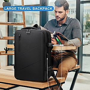 Men Carry on Travel Backpack 40L,Hiking Backpack Waterproof for Women, Lightweight School Casual Daypack Laptop Backpack with Expandable Airplane Approved 15.6 inch Laptop Compartment USB Charge Port