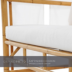 Grand patio Outdoor Loveseat with Canopy, Metal Patio Loveseat Sofa with Thick Cushion, Tropical-style Patio Furniture Featuring Imitation Bamboo Finish, White