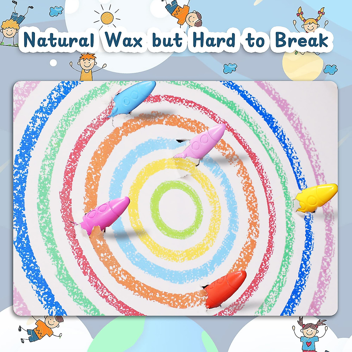 MASSRT 24 Colors Space Crayons for Toddlers Age 1-3, Non-toxic Mess Free Unbreakable Crayon Gifts, Easy to Hold Washable Crayons, Safe Coloring Gifts for Babies and Children