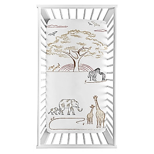 Sweet Jojo Designs Jungle Safari Animals Boy Girl Fitted Crib Sheet Baby Toddler Bed Nursery Photo Op Brown Taupe Black and White Gender Neutral Animal Elephant Giraffe Wildlife Adventure Serengeti