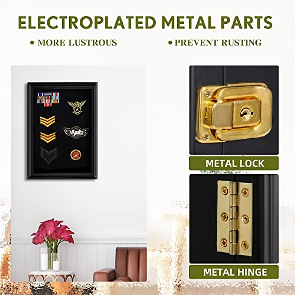 ARRAWIS Pin Display Case 11"x15" Solid Wood Pin Collection Display Shadow Box with UV Protection Acrylic Glass Door for Military Badges, Medals, Pin Enthusiast Collectibles (Black)