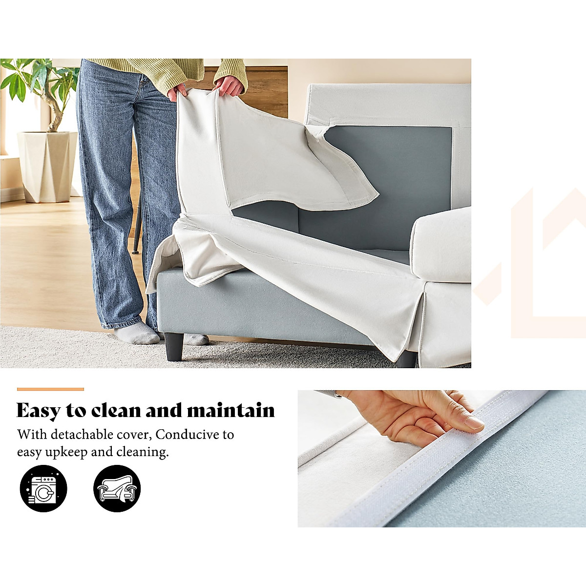 AMERLIFE Sofa, 89 inch Slipcovered Couch, 3 Seater Sofa Comfy Couch for Living Room Office, Linen White Couch