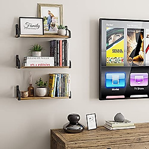 You Have Space Prato Floating Shelves for Living Room Decor, 17"x4.5" Bookshelf Home Office Decor, Kitchen Organization & Bathroom Organizer Wall Shelves, Set of 3, Burnt