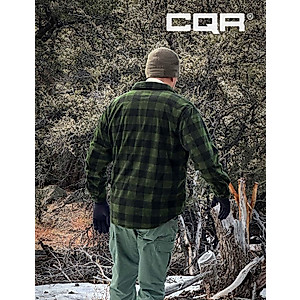 CQR Men's Long Sleeve Heavyweight Fleece Shirts, Plaid Button Up Shirt, Warm Outdoor Casual Shirt with Pockets, One Pocket Charcoal, Medium
