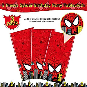 Jectivs 3Pcs Spider Themed Birthday Party Decorations,Large Plastic Tablecloth Hero Party Table Cover for Kids Birthday Party Supplies,54x108inch