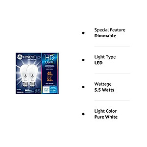 GE Reveal HD+ LED Light Bulbs, 40 Watt, A19 (2 Pack)