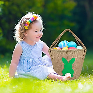 Leesgel Easter Baskets for Kids, Bunny Basket Easter Egg Hunt Baskets, Rabbit Buckets Large Easter Basket Gifts Bags for Boys Girls （Green)