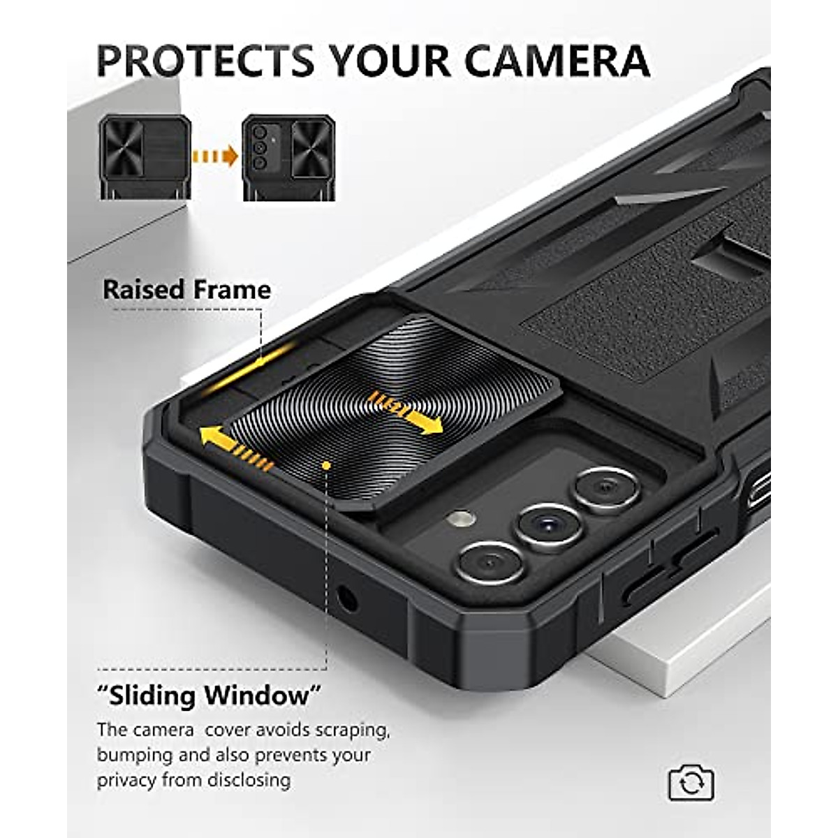 Case Designed for Samsung Galaxy A13-5G: Rugged Protective A13 4G Cell Phone Cover with Built in Kickstand & Slide - TPU Shockproof Bumper Textured Matte Case Military-Grade Drop Protection - Black