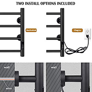 JSLOVE Towel Warmer Wall Mounted Heated Towel Racks for Bathroom, Stainless Steel Hot Towel Rack with Timer (4 Bars Black)