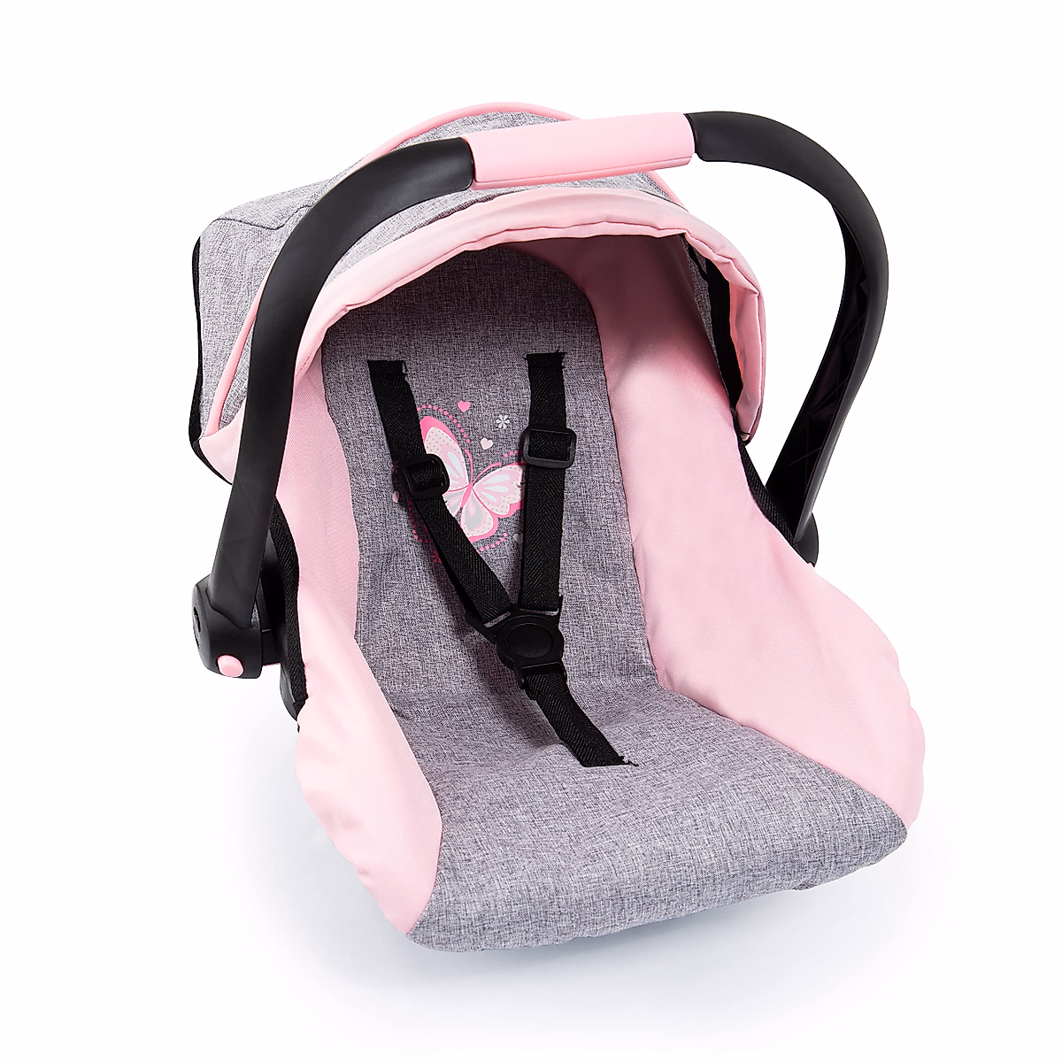 Bayer Design 67933AA Toy, Car Seat Easy Go for Neo Vario Pram with Cover, Doll Accessories, Pink, Grey with Butterfly,Grey/pink, for dolls up to 18"
