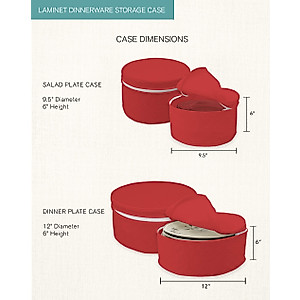 LAMINET 6 Piece Quilted Dinnerware Storage Starter Set - Includes 4 Plate Cases, 1 Cup Case & Platter Case - RED