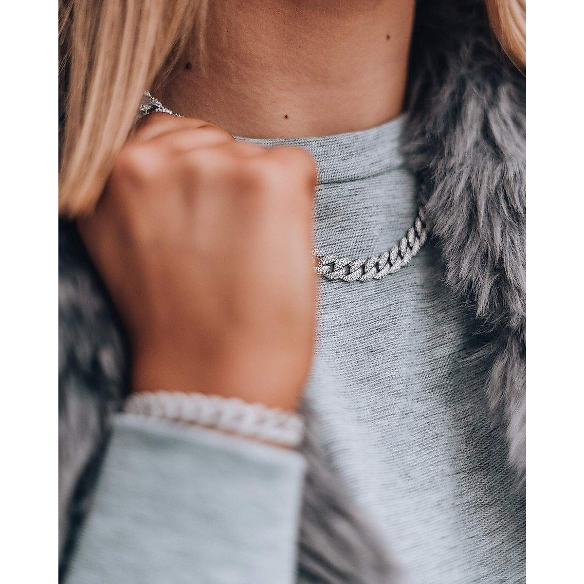 OYOGAA 9mm 6 Times 14K Gold Plated Miami Cuban Link Chain Dupre Cuban Link Chains for Men Iced Out CZ Cuban Link Gifts for Women (White Gold, 16)