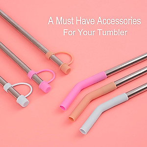 Jetstop 6 Straws with Cover for Stanley Tumbler - Reusable Stainless steel Metal with Silicone Stopper, Perfect for Stanley 40oz Accessories (12 Inch 3 Straight + 3 Bent Straws Fit 40oz)