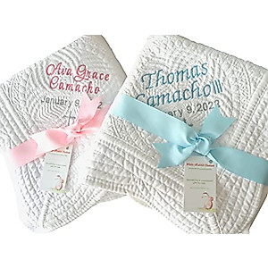 Personalized Baby Baptism Blanket Quilt Gift Girl Boy Name Date Monogrammed Christening