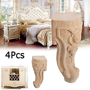 4PCS Wood Furniture Legs Replacement Feet European Style Unpainted Solid Wood Carved Decoration for Sofa Couch Chair Ottoman Loveseat Coffee Table Cabine, 12x6cm/4.72"x2.36"