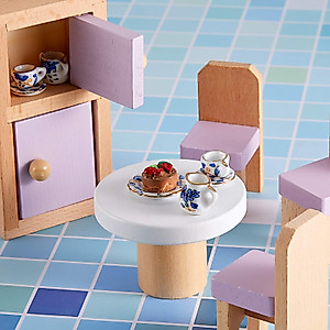 15 Pieces Miniature Porcelain Tea Cup Set Kitchen Miniature Porcelain Set Mini Flower Pattern Teapot Cup Plates Set Dollhouse Kitchen Accessories Set (Retro Flower Style)