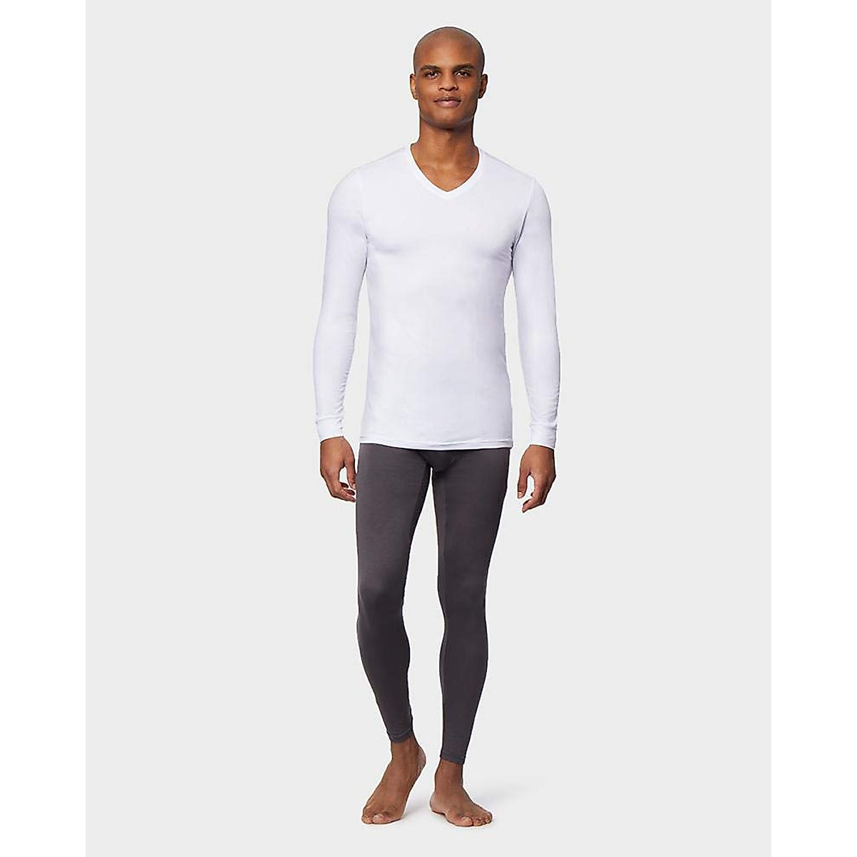 32 DEGREES Mens Heat Performance Thermal Baselayer Vneck Long Sleeve Top, White, Large