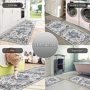 HEBE Boho Anti Fatigue Kitchen Rug Sets 2 Piece Non Slip Cushioned Kitchen Rugs and Mats Kitchen Mats for Floor Waterproof Distressed Kitchen Rug Carpet Runner for Sink Laundry Office