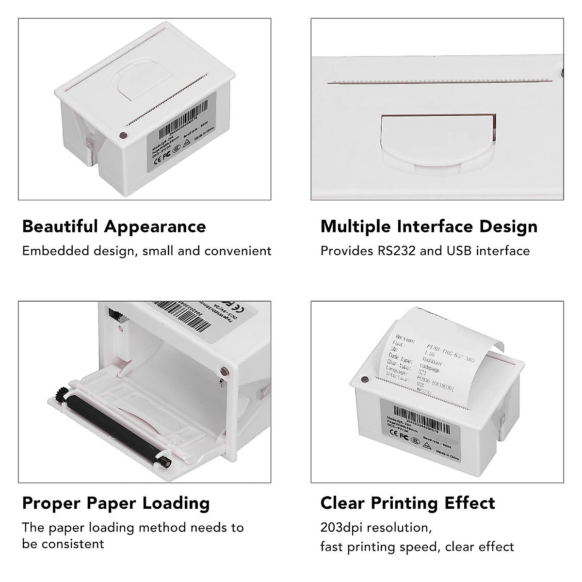 Embedded Thermal Receipt Printer 58mm Micro Thermal Label Printer with Paper Support USB and TTL Serial Port 5 to 9V