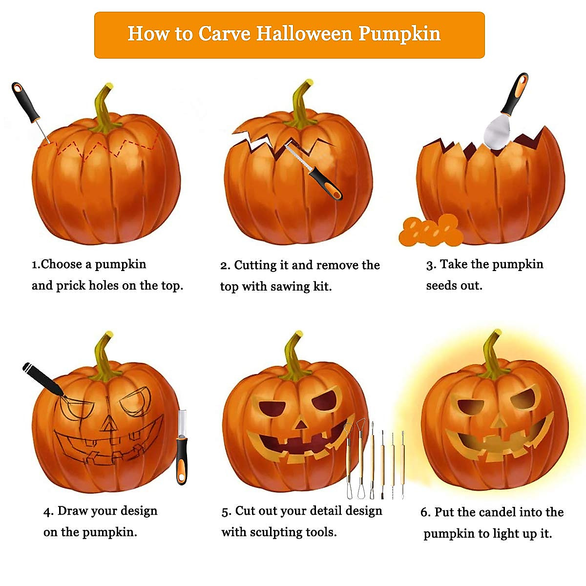 13 Pieces Halloween Pumpkin Carving Kit Professional Stainless Steel Pumpkin Carving Tools Set with Carrying Case for Halloween Pumpkin Decoration