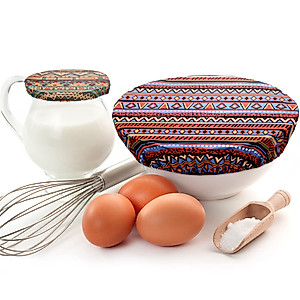 10 Pcs Bowl Covers Reusable in 5 Size Stretch Cloth Fabric Bowl Covers Elastic Food Storage Container Covers for Leftovers Bread Proofing Picnic Microwave (Geometry)