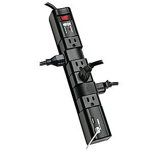 Tripp Lite 6 Rotatable Outlet Surge Protector Power Strip, 8ft Cord, Two USB, Black, $50,000 INSURANCE (TLP608RUSBB)