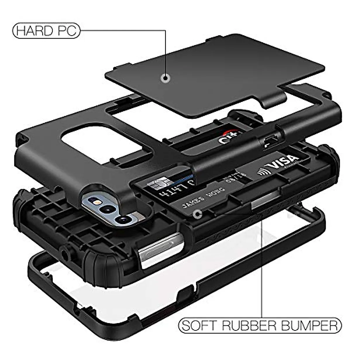 WeLoveCase Galaxy S10e Wallet Case Built in Screen Protector S10e Defender Wallet Card Holder Cover with Hidden Mirror 3 Layer Shockproof Heavy Duty Protection Case for Samsung Galaxy S10e Black