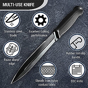 Bundle of 2 Items - Pocket Knife - Japanese Utility Knives with Sheath - Small Black Fixed Tactical Hobby Work Mini Knofe for Men Women - Best EDC Survival Camping Hiking Military Tool Sharp - Gifts