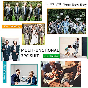 Men's 3 Piece Slim Fit Suit Set, Black Suits for Men,Two Button Prom Tuxedo Blazer Solid Jacket Vest Pants Wedding Business Suit with Tie-S