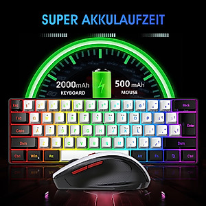 Snpurdiri 2.4G Wireless Gaming Keyboard and Mouse Combo, Include Mini 60% Merchanical Feel RGB Backlit Keyboard, Ergonomic Vertical Feel Small Wireless Mouse(Black and White)