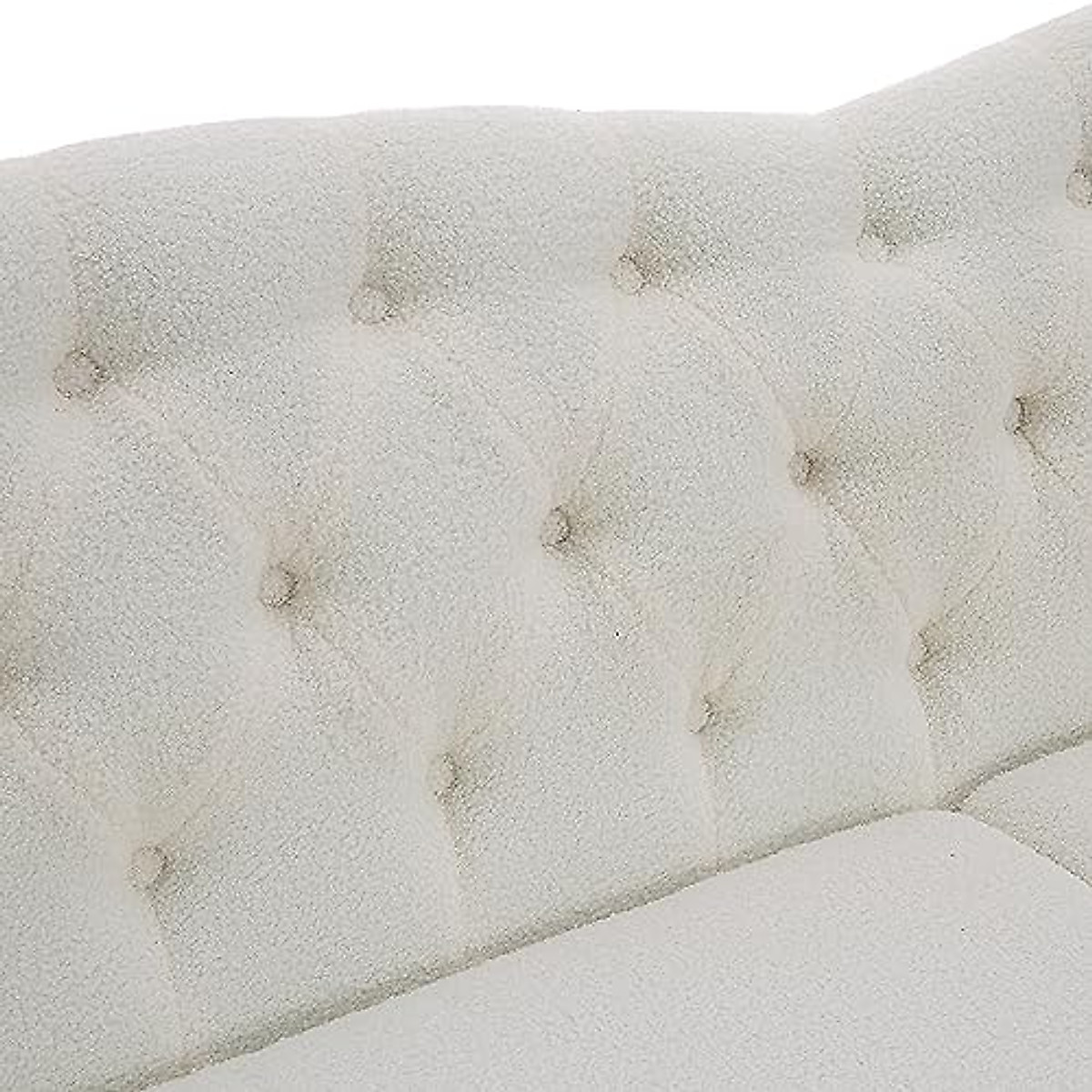 Lunanniu 81" Teddy Fabric Chesterfield Tufted Fabric Sofa 3 Seat Capacity Rolled Arm Nailhead Trim Thick Cushion Deep Seat Button Tufted Back Cozy Stylish for Living Room Apartment White