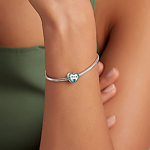 TIZU 925 Sterling Silver May Birthstone Charms for Pandora Bracelet Love Heart Beads Charm Happy Birthday Mother's Day Christmas Jewelry Gift for Women