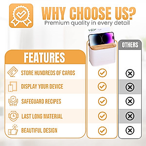 Jovai Brands Recipe Box - Metal Organization Tin Includes Blank Cards & Interior Dividers - Classic Neutral Style White Metallic Decorative Holder - Thick Card Stock - Perfect Organizer Gift Set