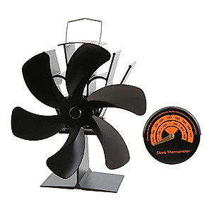 gohantee 6-Blades Fireplace Fan, Heat Powered Stove Fan with Thermometer for The top of Wood Stove, Silent Motors Stove Fan Circulates Warm Heated Air Eco Stove Fan, for Gas/Pellet/Wood/Log Stoves