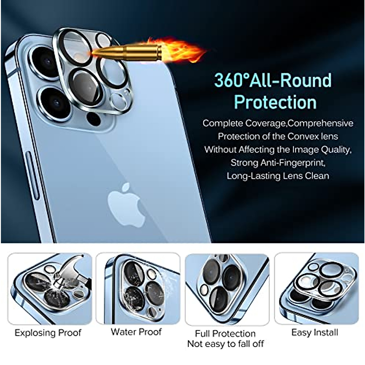 [4 Pack]iVoler Camera Lens Protector Designed for iPhone 13 Pro Max 6.7”/13 Pro 6.1” Screen Protector Tempered Glass[Case Friendly][New version],Scratch-Resistant,Easy Installation,Clear+Black Circle