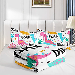 Axolotl Girls Bedding Cartoon Dinosaur Comforter Set Twin Size,Cute Dinosaur Bedding Set for Girls Teens Kids Boys Adults Room Decor,Kids Comforter Set All Season,1 Quilt 2 Pillow Cases,White