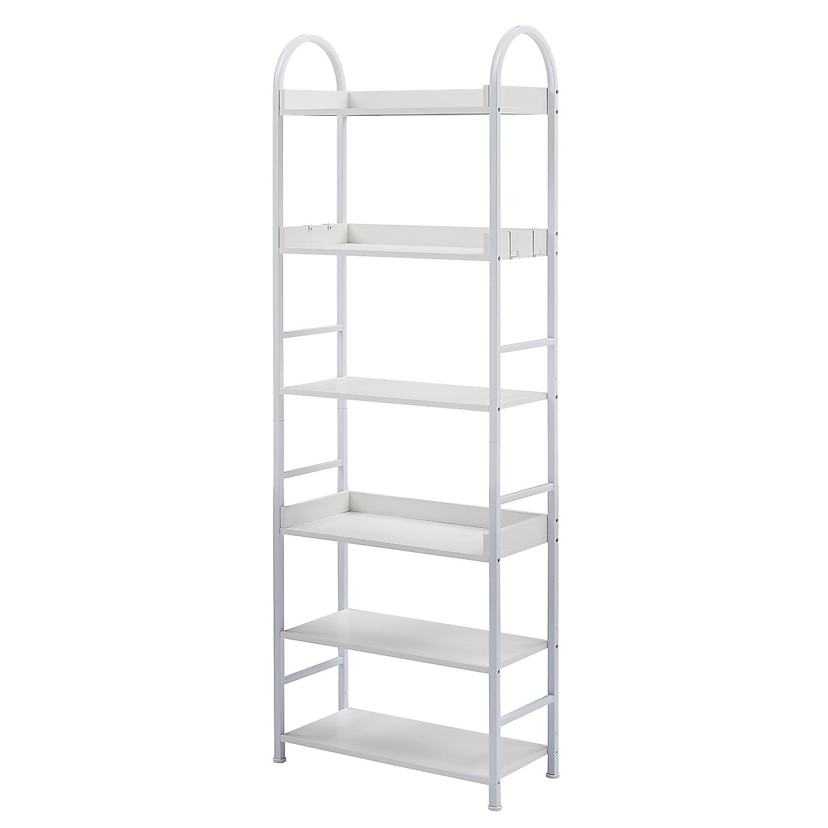 Bellemave 6-Tier Bookcase Freestanding Bookshelf with MDF Board & Round Top Frame, Narrow Rectangular Storage Shelves Adjustable Foot Pads for Living Room, Small Spaces (White) Narrow White (6-tier)