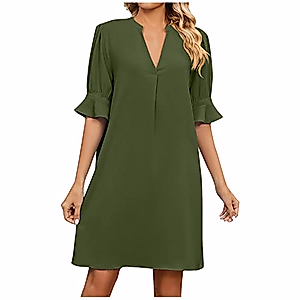 Short Black Dress, Summer Dresses for Women 2023 Long Sleeve Short Dress Formal Dresses Tall Maxi Dress Women's Casual Dressed Dresses Maxi Dress Beach Silky Sexy Women's (XL, Army Green)