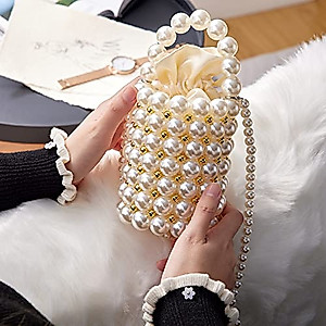 Grandxii Pearl Clutch Purse White Summer Handbag Evening Bag Beaded bag For Women Small Bag Mini Bag