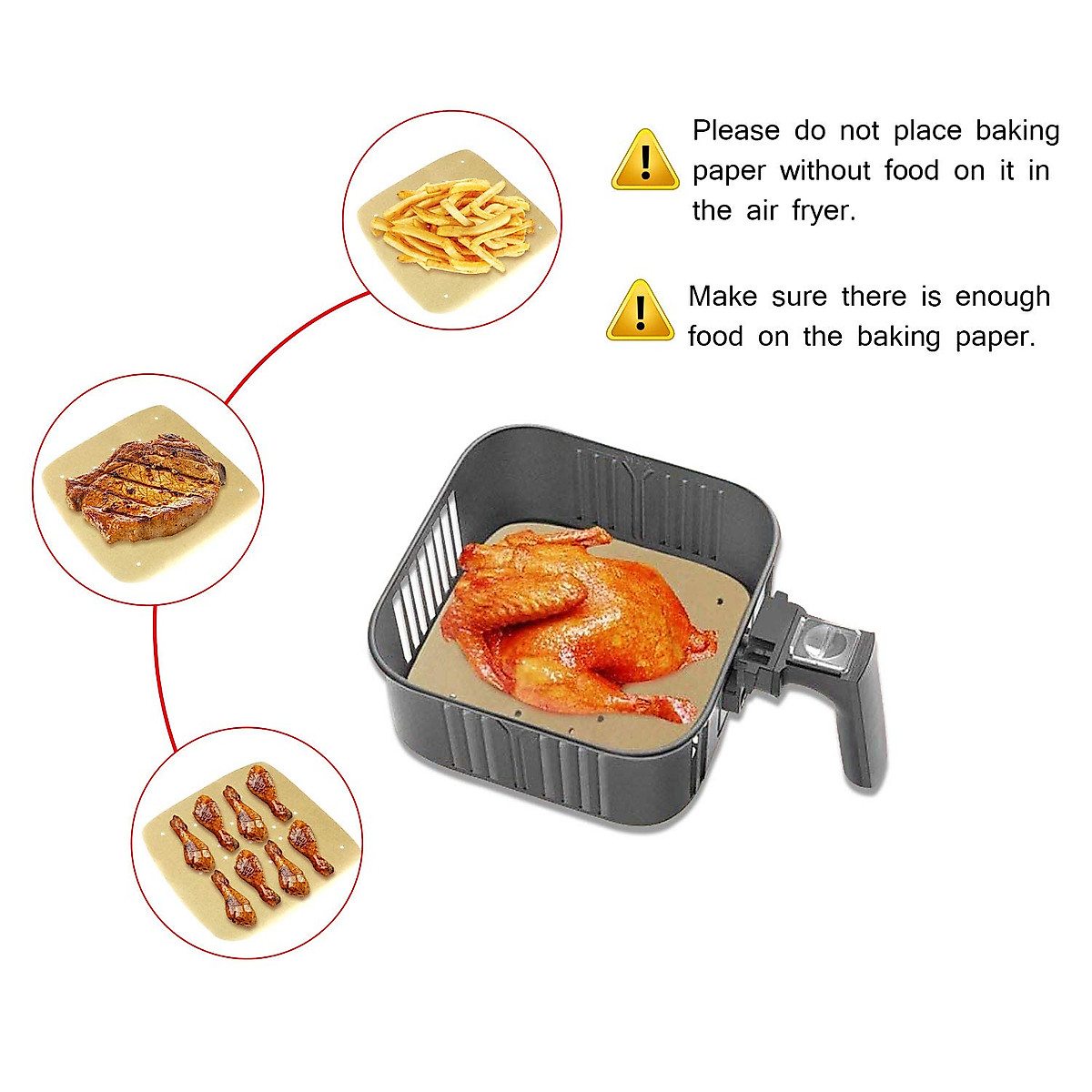 Air Fryer Parchment Paper Liners（11"×11"） Square 100Pcs Unbleached Compatible with XXXL Air Fryer,Perfect for 8.5QT/9.5QT/10QT Or Bigger Air Fryers (Brown)