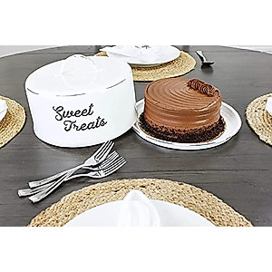 AuldHome Enamelware White Cake Cover; Rustic Decorative Cake Plate with Domed Lid