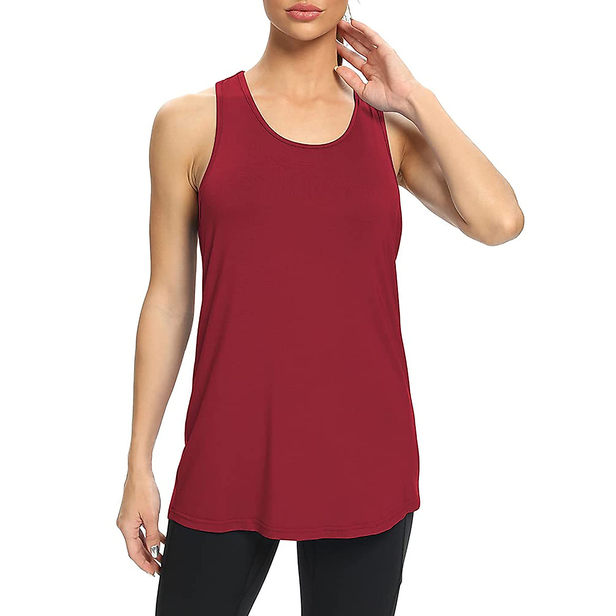 Bestisun Womens Tunic Workout Yoga Tops Tennis Running Shirts Long Athletic Tank Tops Racerback Tanks Yoga Clothes Workout Clothing Wine Red XXL