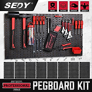 Premium Pegboard Panel Kit with 8 Panels 81 Hangers - Wall Mounted Black Peg Board Tool Storage System, Workshop Black Pegboard Tool Holder, Pegboard Hooks Wall Organizer, Utility Rack Tool Organizer