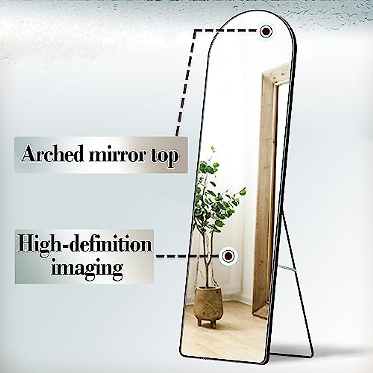 SUPPNEED 59"x15.7" Arched Full Length Mirror, Large Arched Mirror Floor Mirror with Stand, Bedroom Mirror, Modern Arched Shape Wall Mounted, Hanging or Standing, Gold