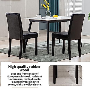 CRECQ Upholstered Dining Chair Set of 2 PU Leather Living Room & Dining Room Chairs,Modern Kitchen Armless Side Parsons Chair with Solid Wood Legs,Black