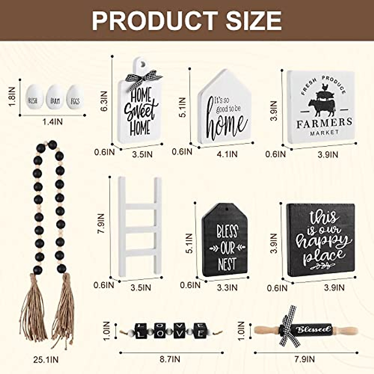 BFAZKXY 12pcs Farmhouse Tiered Tray Decor Set, Rustic Farmhouse Decor Wood Sign for Home & Kitchen Decor